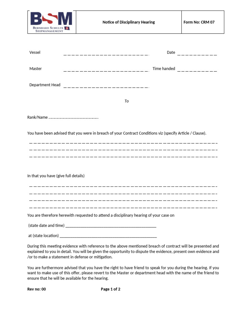 Disciplinary Hearing Notice Template | PDF