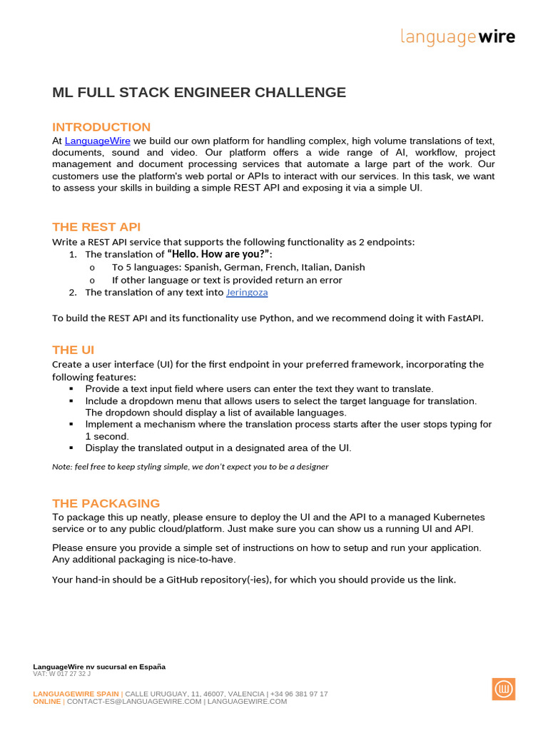 ML Full Stack Engineer Challenge | PDF | User Interface | Software ...