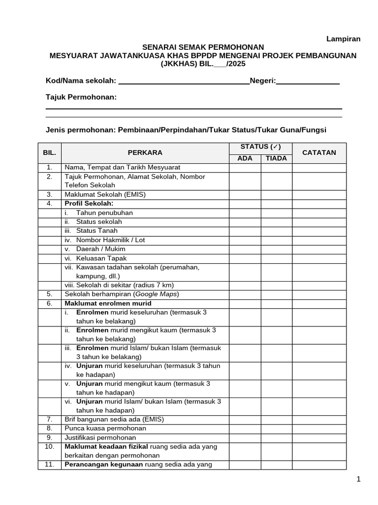 Senarai Semak Permohonan Jkkhas | PDF