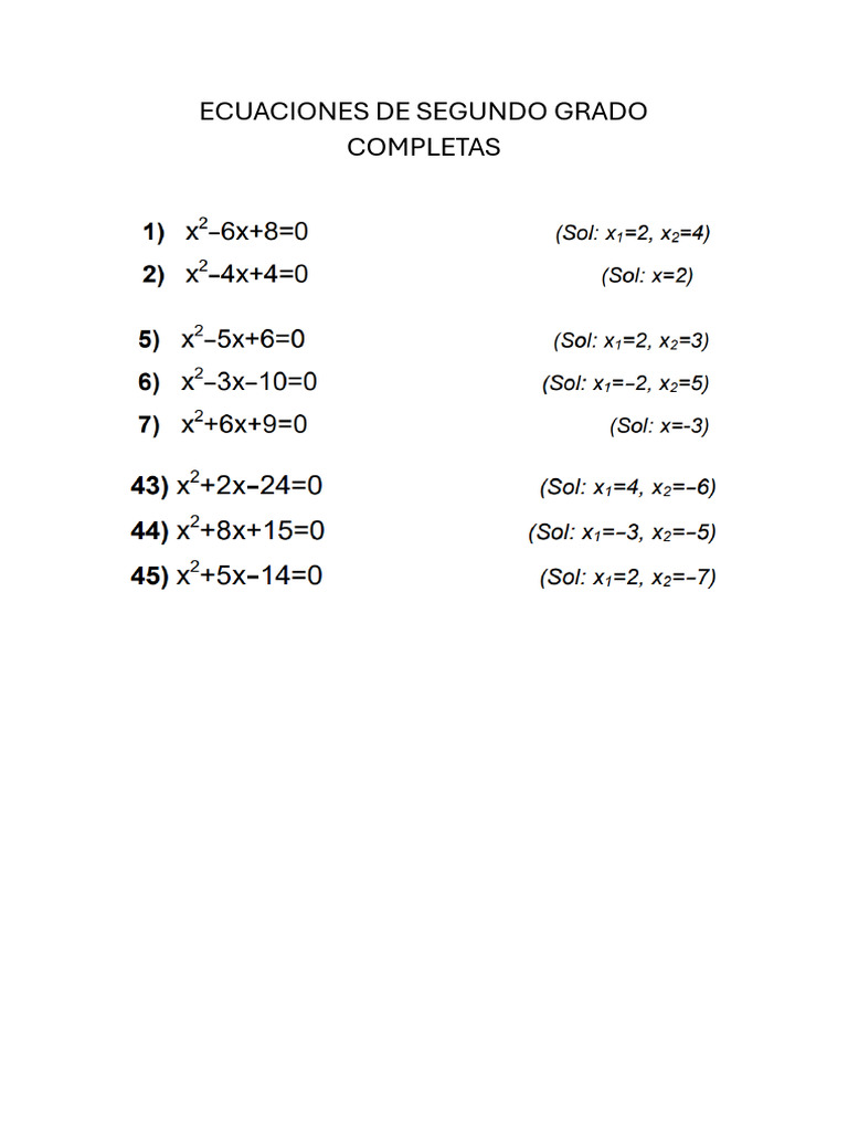 Ecuaciones de 2º Grado Completas | PDF