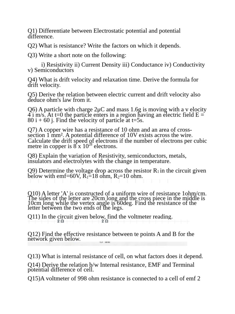 Current Electricity Questions | PDF | Voltage | Electrical Resistivity And Conductivity