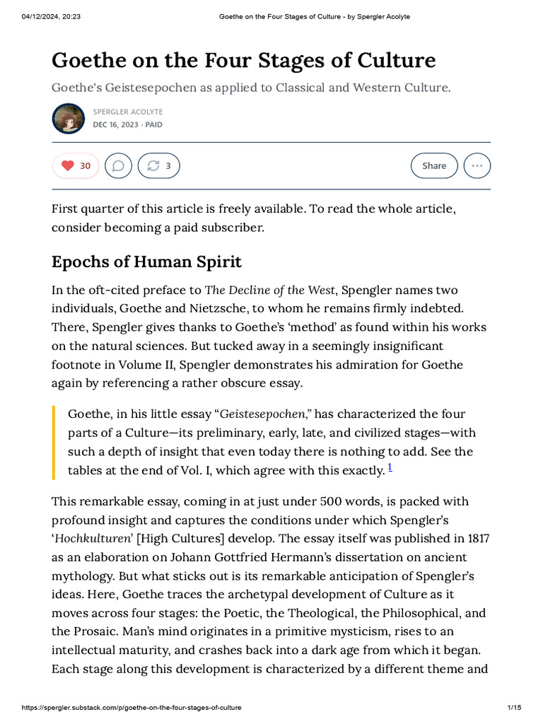 Goethe On The Four Stages of Culture - by Spergler Acolyte | PDF