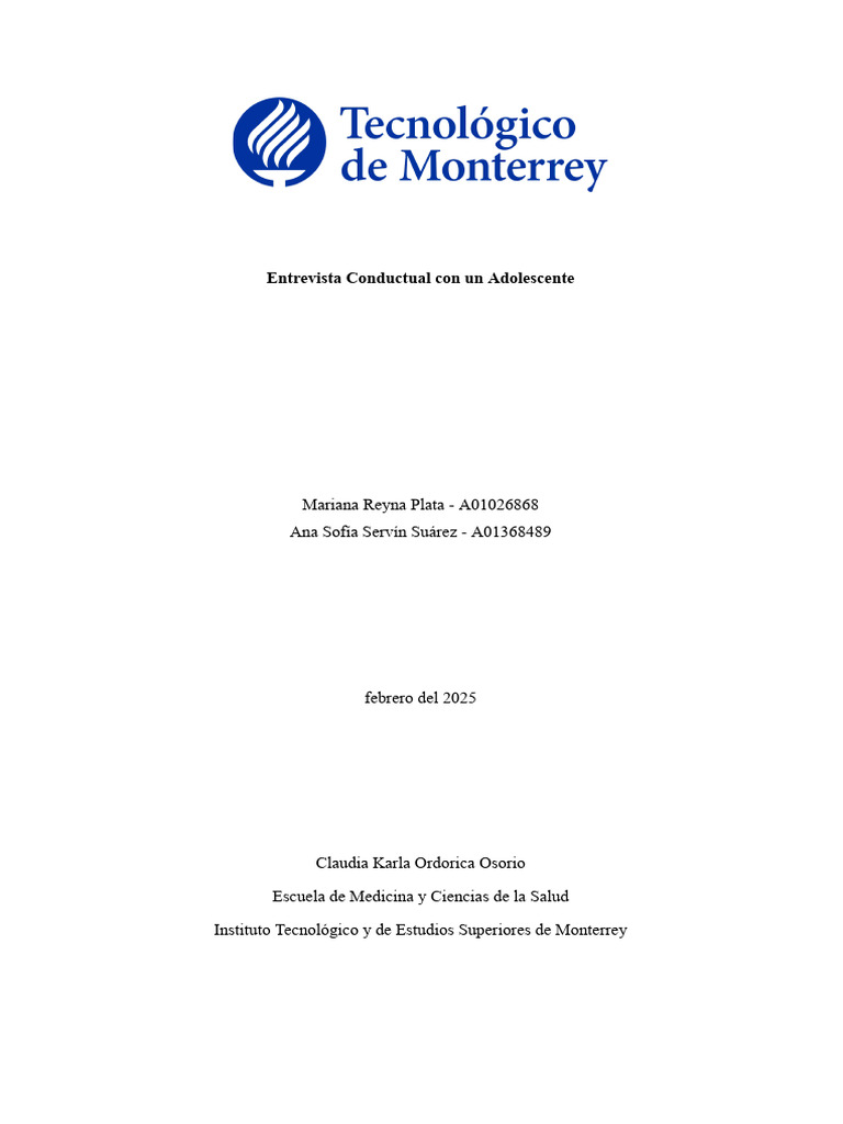 Entrevista Conductual a Adolescente | PDF | Las emociones | Sicología