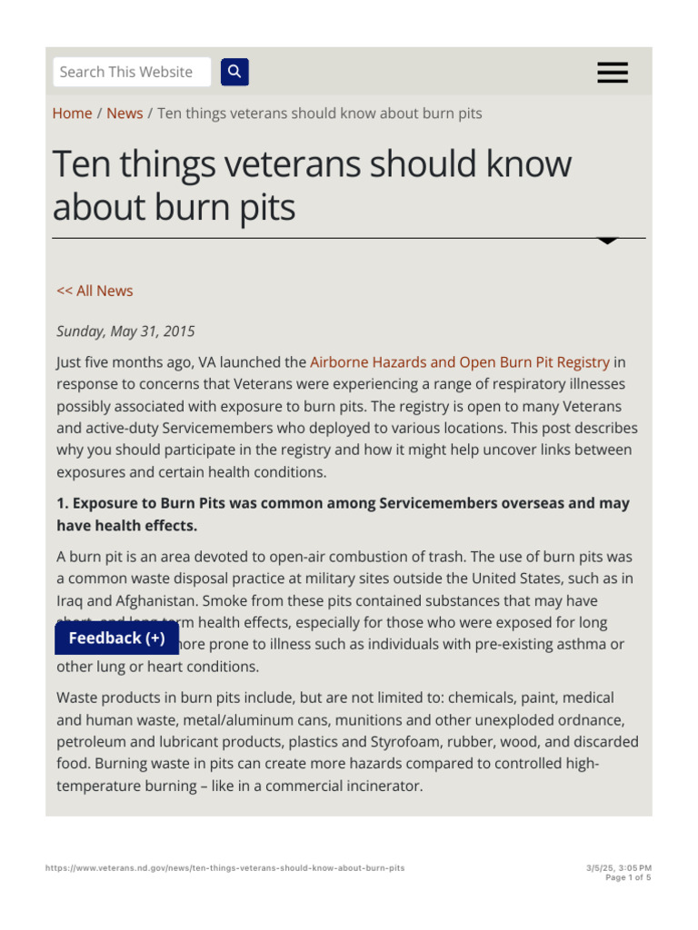 Veterans' Guide to Burn Pit Risks | PDF