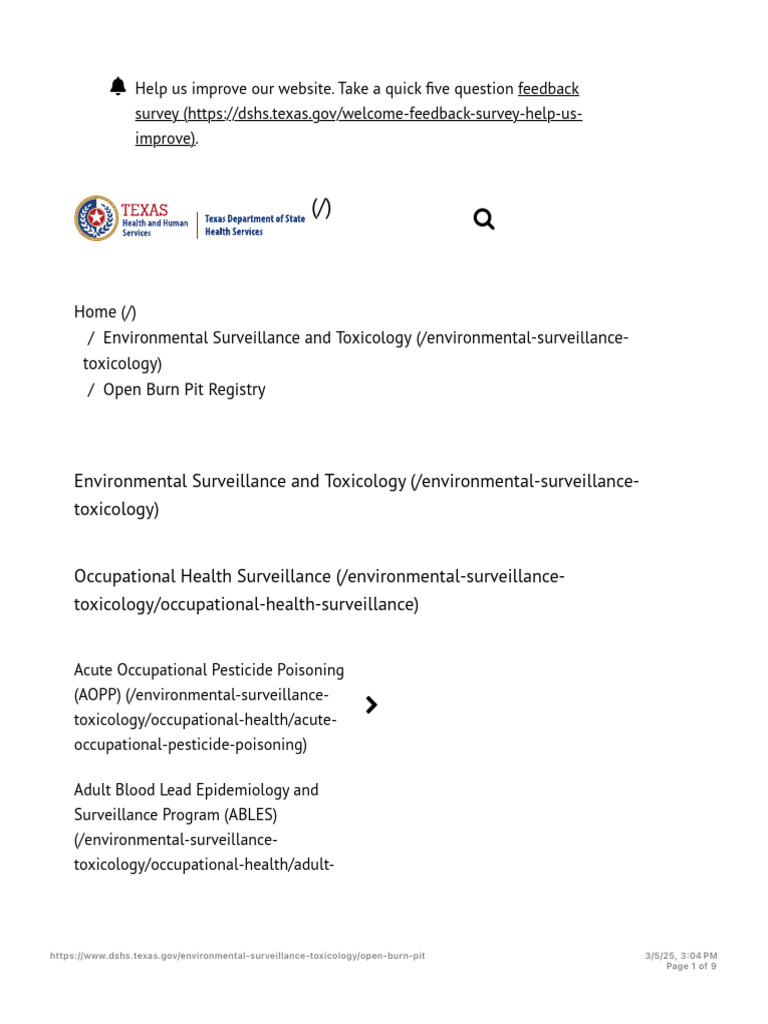 Open Burn Pit Registry | Texas DSHS | PDF | Pollution | Human Impact On ...