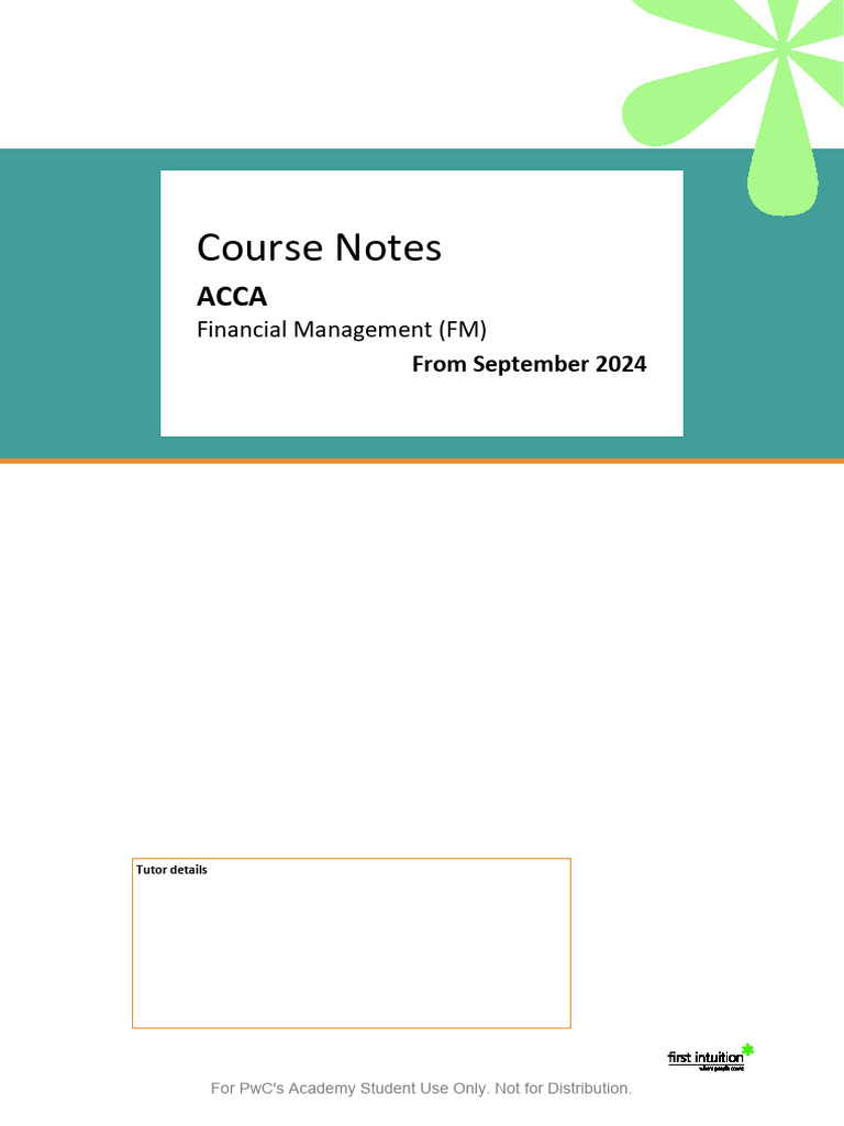 ACCA FM - Course Notes | PDF | Dividend | Equity (Finance)