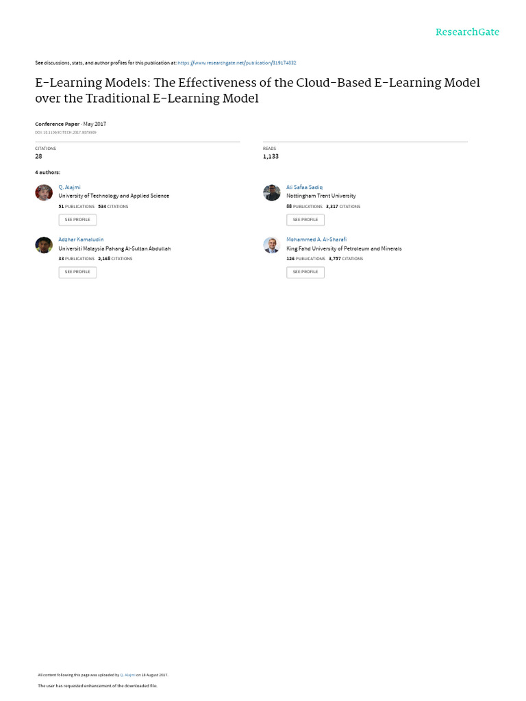 E LearningModelsTheEffectivenessoftheCloud BasedE LearningFinal | PDF | Educational Technology ...