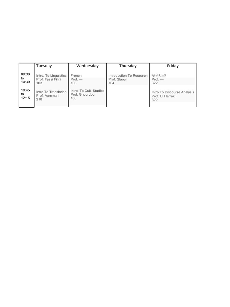 Timetable | PDF