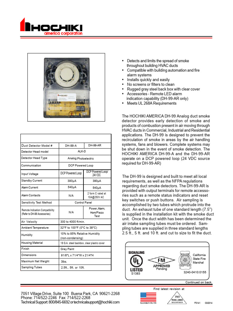 Addressable Duct Smoke Detector Hochiki FireNET DH 99 Analog | PDF ...