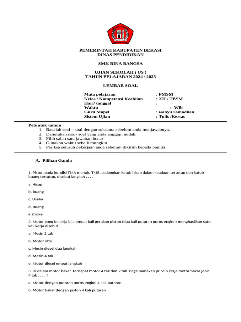 Soal US TBSM 2025 | PDF