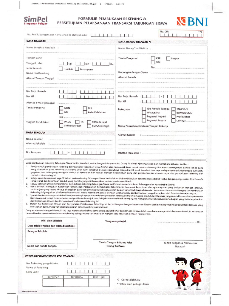 Formulir Rekening BNI | PDF