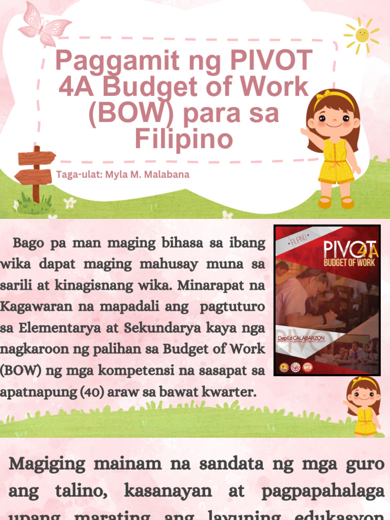 Paggamit NG PIVOT 4A Budget of Work (BOW) para Sa Filipino | PDF