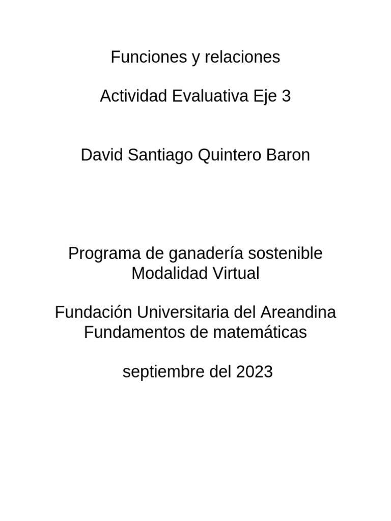 Actividad Evaluativa Eje 3 MATEMATICAS Funciones y Relaciones | PDF | Geometría Elemental ...