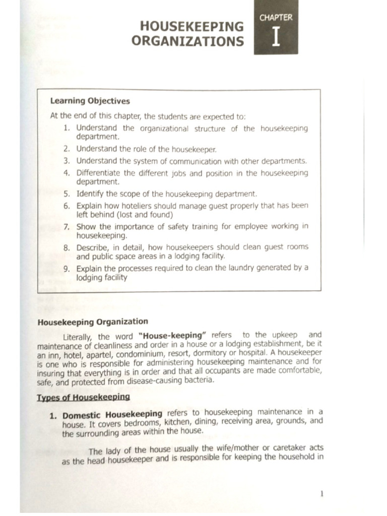 Lodging-Operations-Chapter-1-Housekeeping-Organizations (1) | PDF