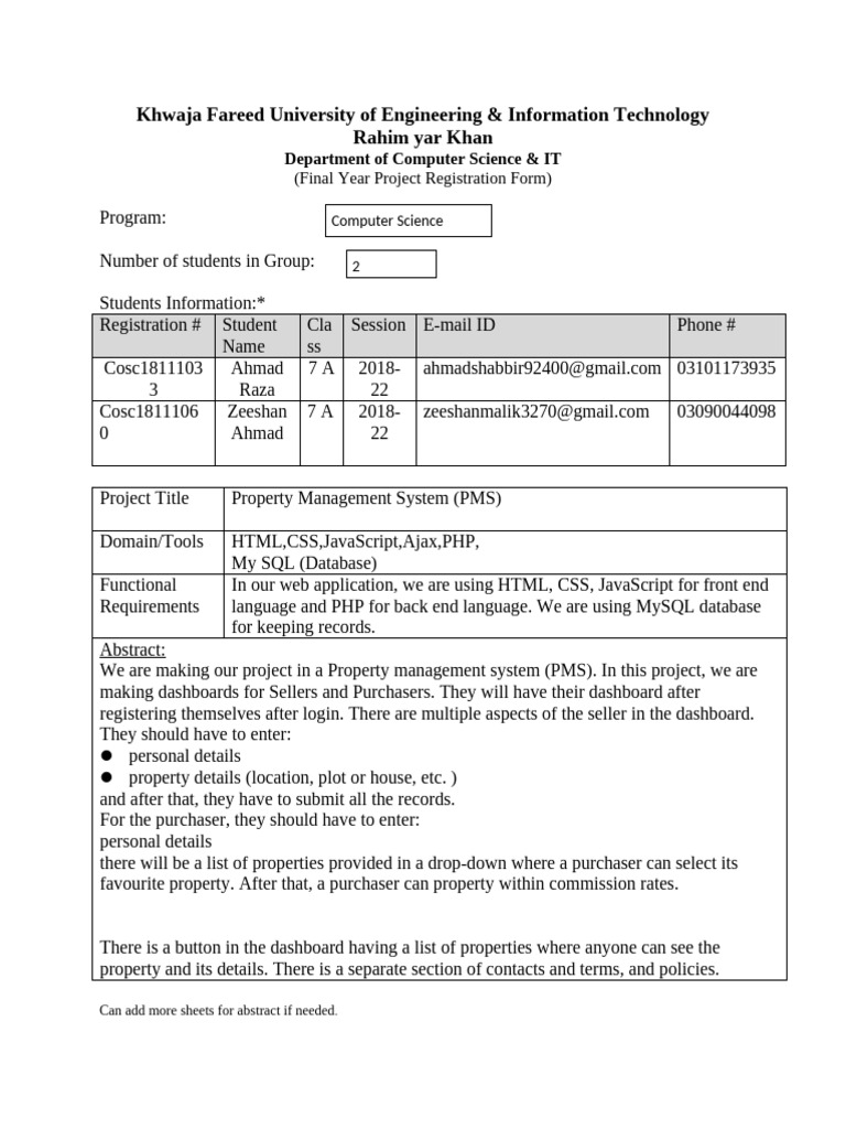 CSIT FYP Registration Form | PDF | Hypertext | Software Development