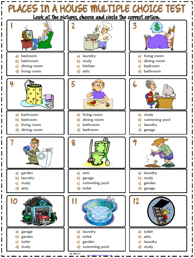 House Places Multiple Choice Test | PDF | Home | Room