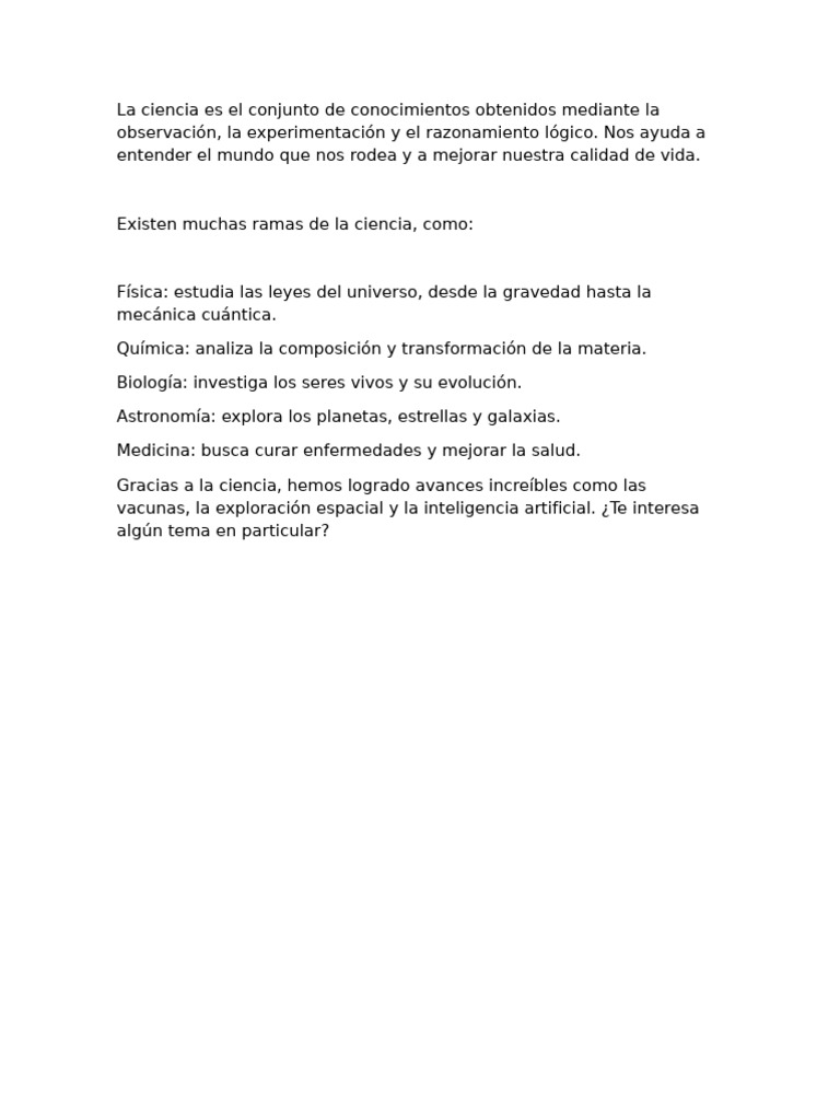 Introducción a las Ramas de la Ciencia | PDF