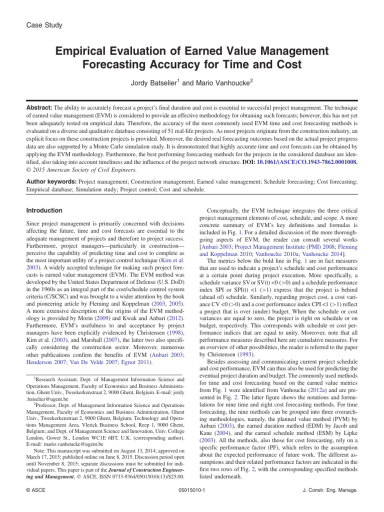 Empirical Evaluation of Earned Value Management Forecasting Accuracy For Time and Cost ...