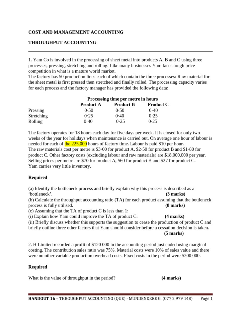 16. Throughput Accounting (Que) | PDF | Business | Economies