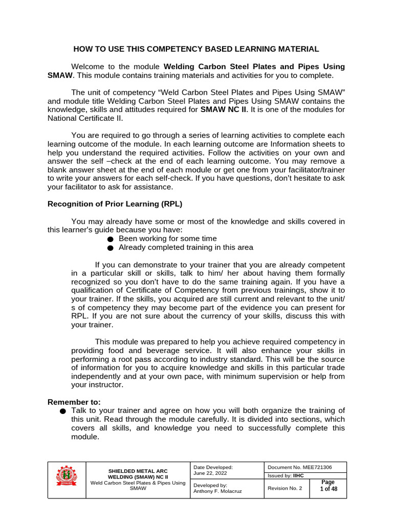 A.4.CBLM (Competency-Based Learning Material) | PDF | Welding | Construction