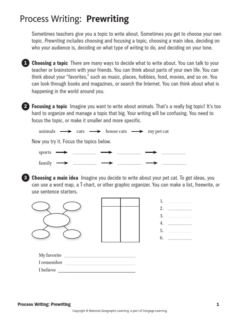 Owi l04 01 Process Writing Prewriting Worksheet | PDF | Human Communication