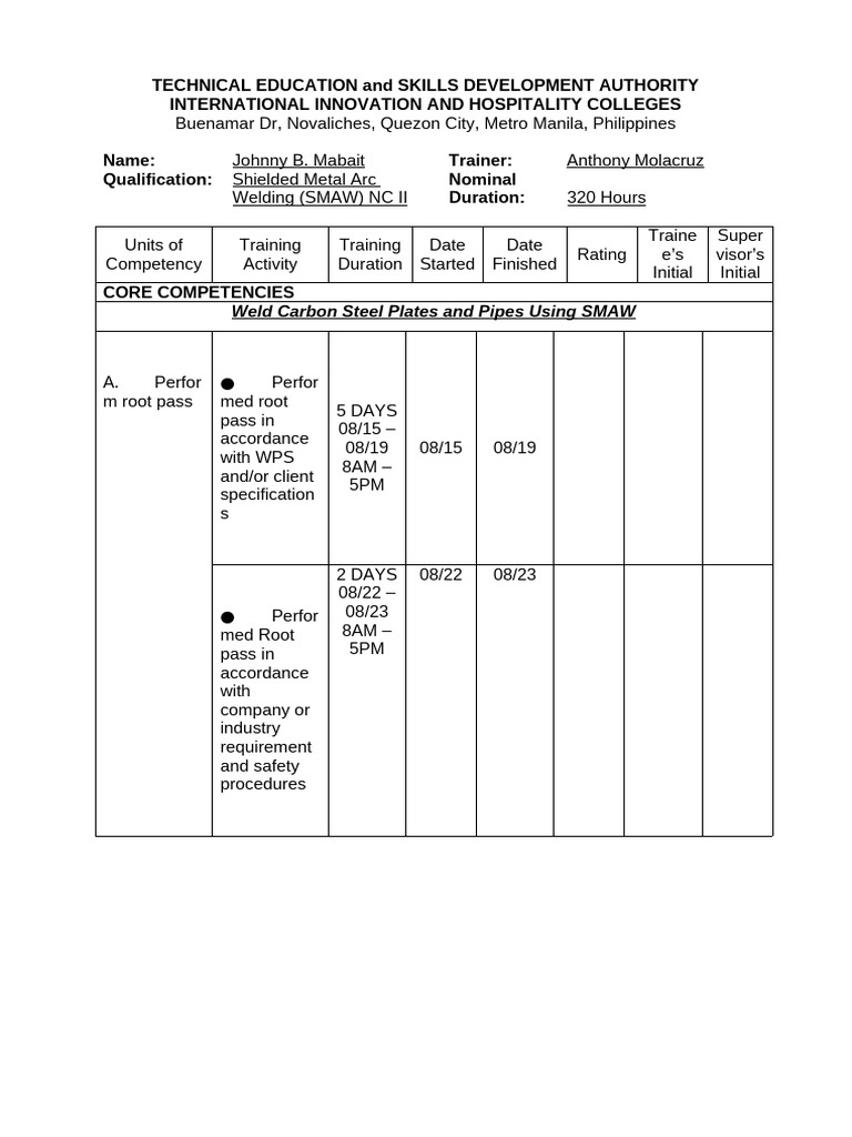 B.5.trainees Progress Sheet | PDF | Industrial Processes | Steel