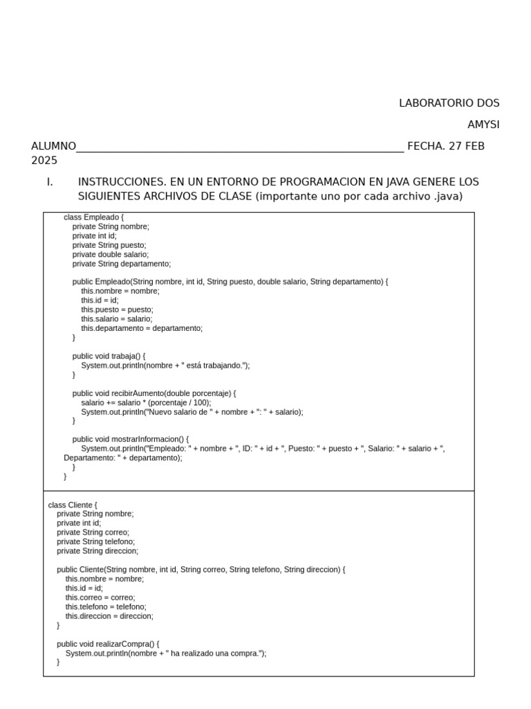 Clases Java: Empleado, Cliente y Producto | PDF | Programación de computadoras | Ingeniería de ...