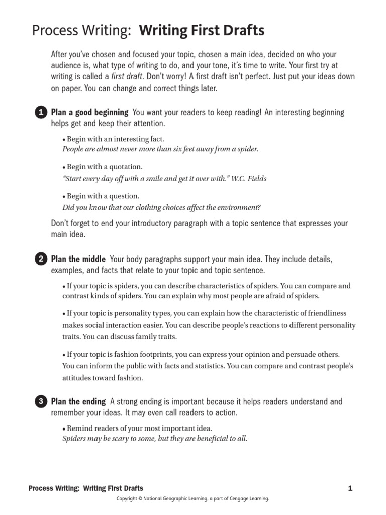 Owi l04 02 Process Writing First Drafts Worksheet | PDF | Human Communication