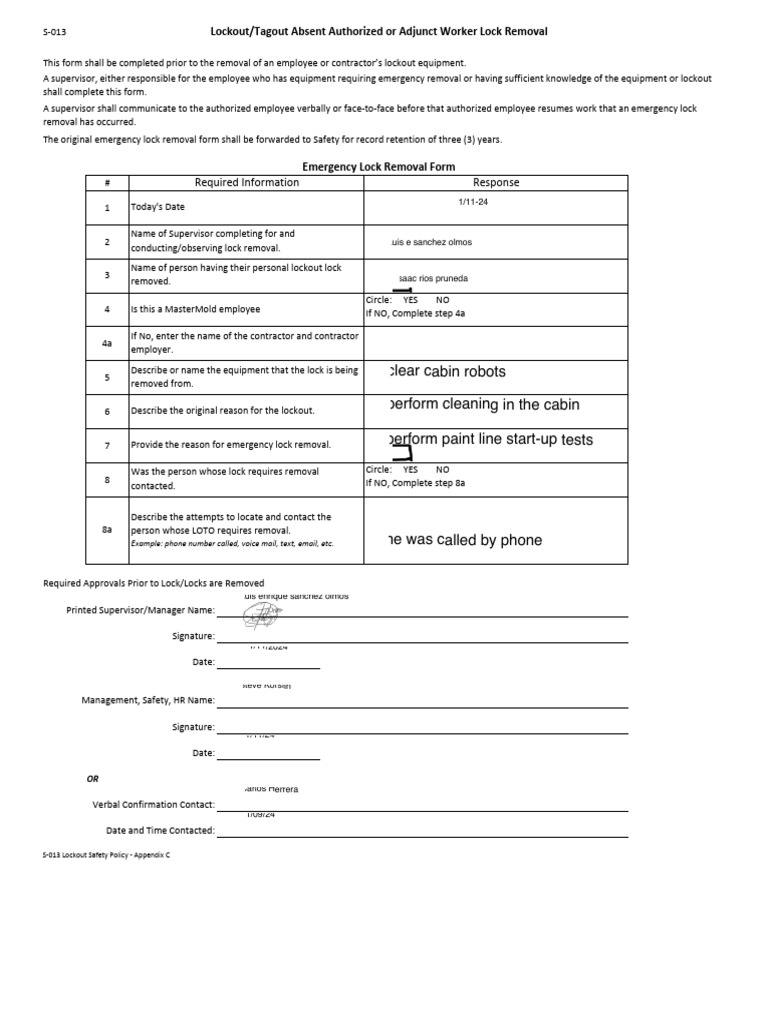 S-013 Lockout Safety Policy - Appendix C | PDF | Labor Relations | Labor