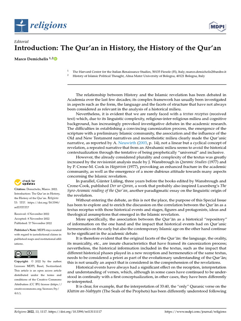 Introduction The Quran in History The History of Quran | PDF | Quran ...