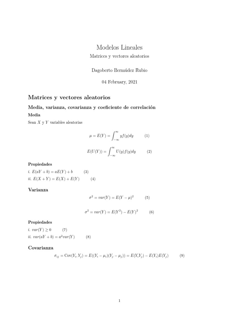 Vec Mat Ale | PDF | Covarianza | Álgebra lineal