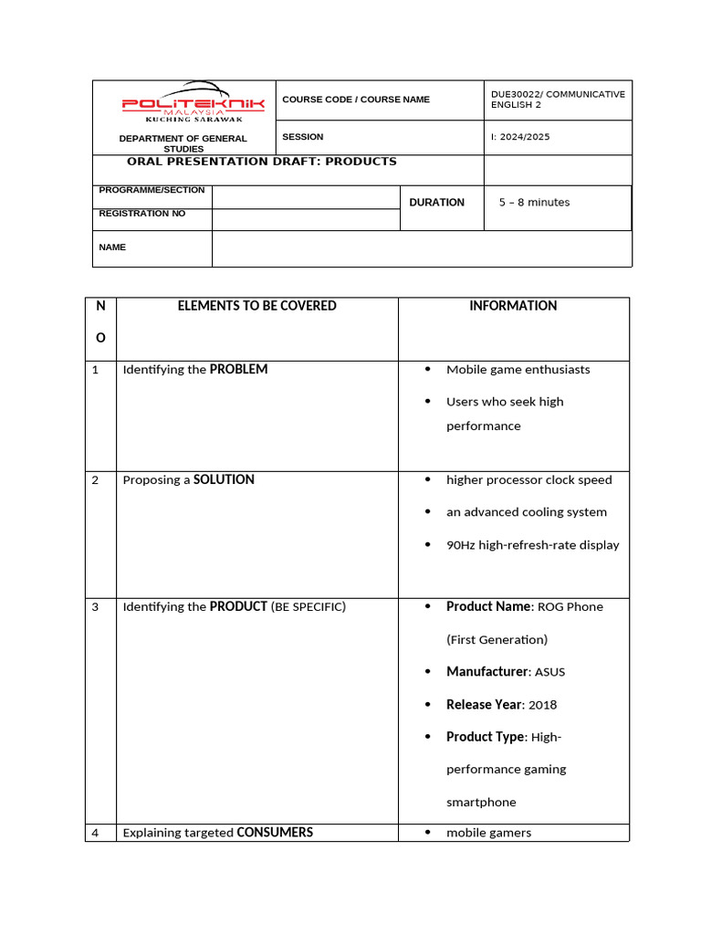 Oral Pres Product Pitching Draft | PDF | Smartphone | Smart Devices