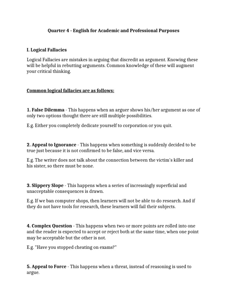 EAPP REVIEWER FOR ORAL RECIT | PDF | Fallacy | Argument