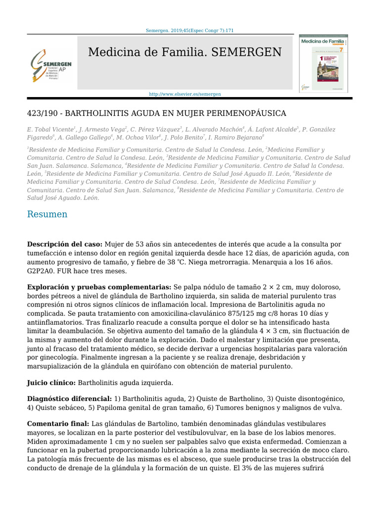 Bartholinits en Mujer Perimenopáusica | PDF | Especialidades Medicas ...