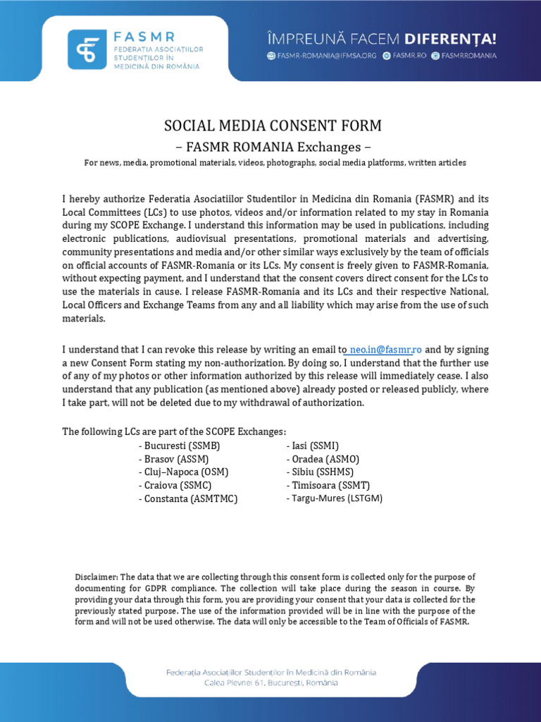 Social Media Consent Form FASMR PDF | PDF