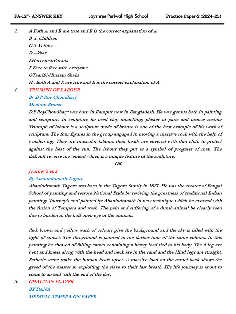 FA Practice Paper-2 (Answer Key) | PDF