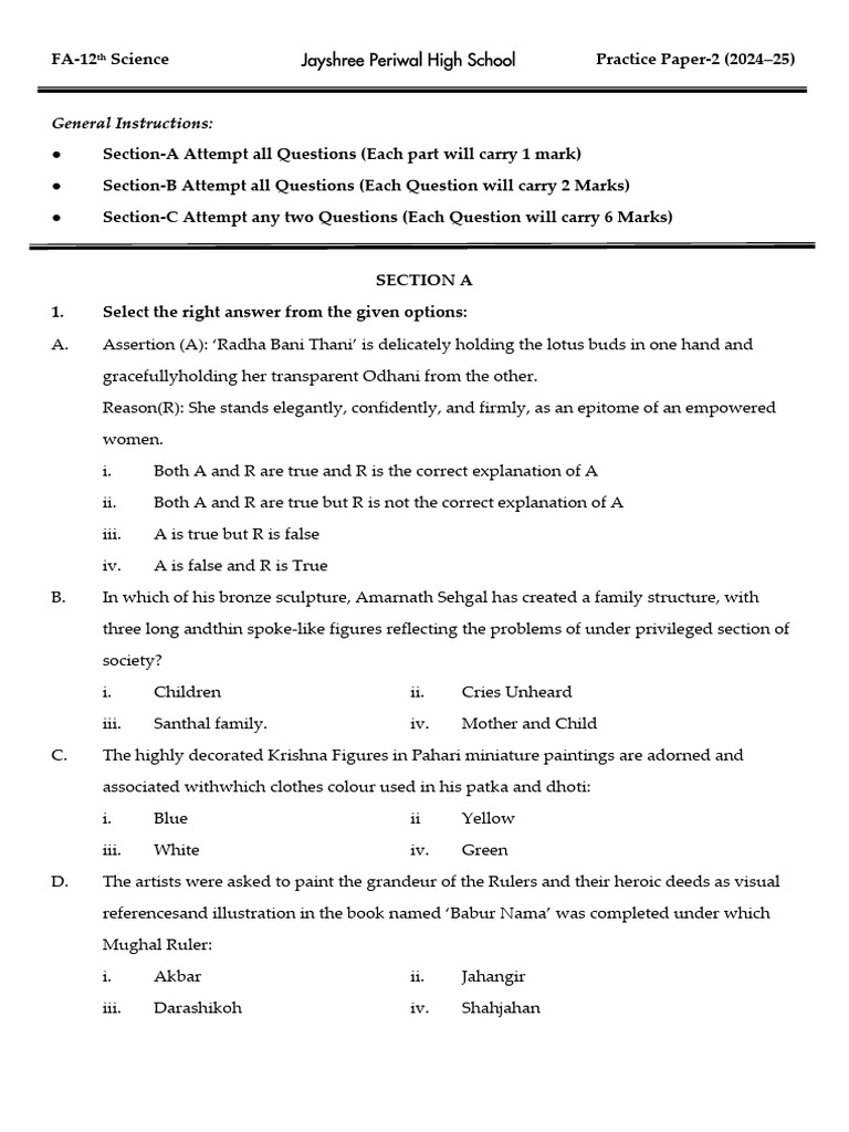 FA Practice Paper-2 | PDF | Paintings
