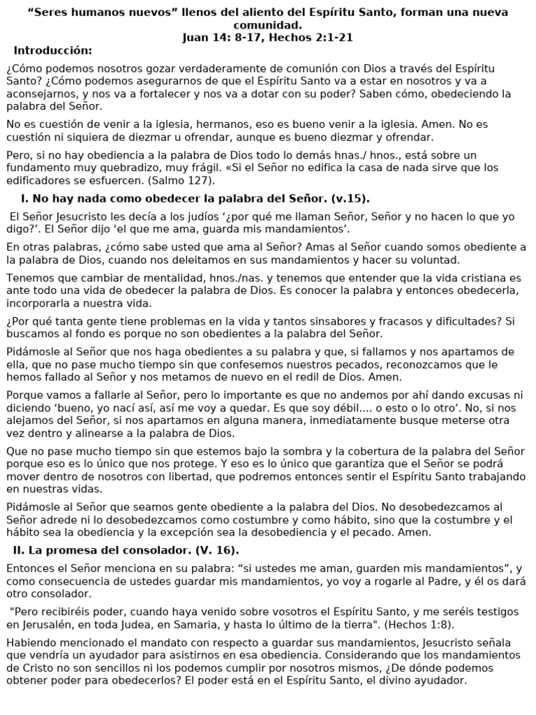 Juan 14 8-17, Hechos 21-21la Venida Del E | PDF | espíritu Santo ...