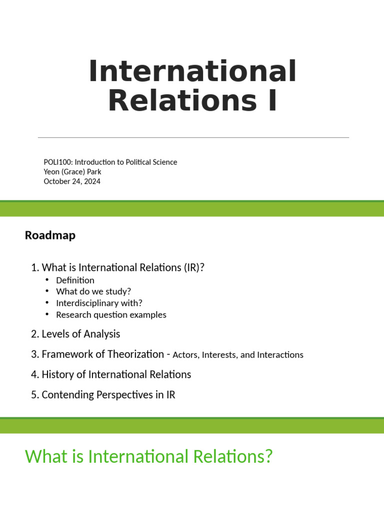 POLI100 - IR Lecture - 1 Fall 2024 | PDF | Global Politics | International Relations