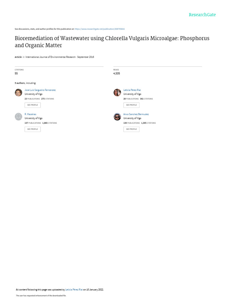 Bioremediation of Wastewater using Chlorella Vulgaris Microalgae ...