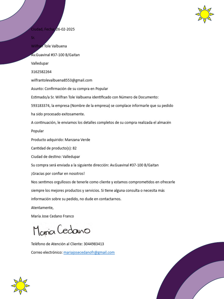 Carta A Clientes Dulce Majito | PDF | Servicio al Cliente | Cliente