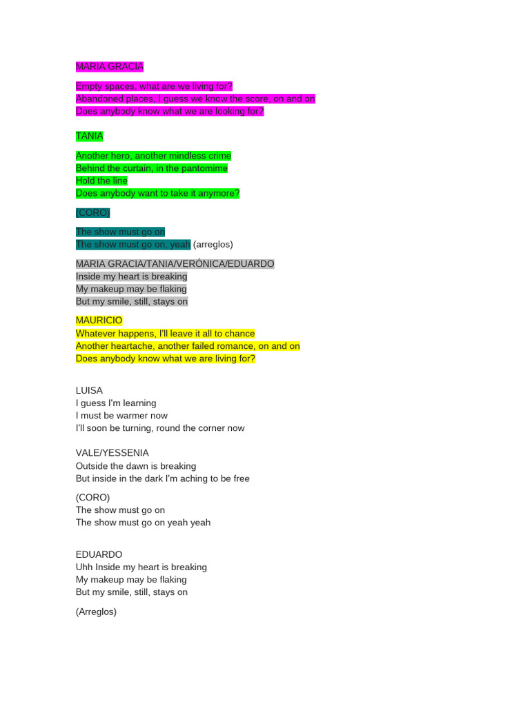The Show Must Go On Lyrics | PDF