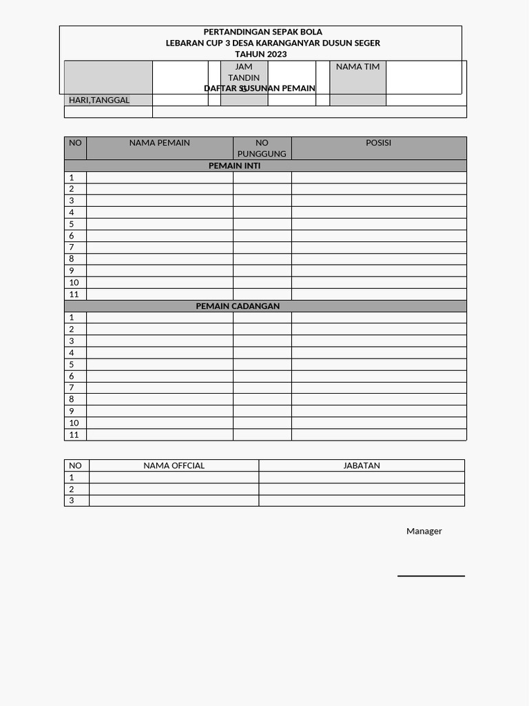 Daftar Susunan Pemain | PDF