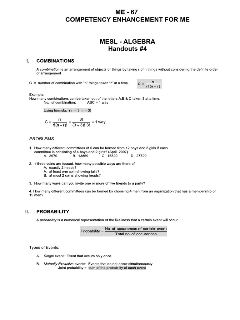 Handouts Math 4A | PDF