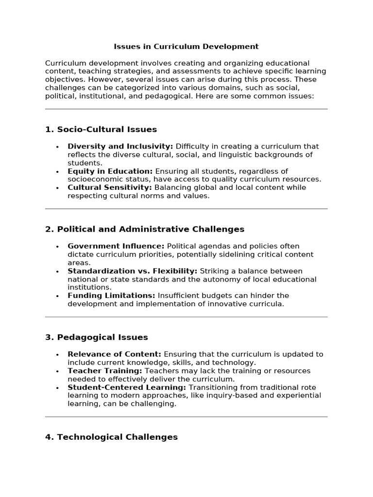 Issues in Curriculum Development | PDF | Curriculum | Education Theory