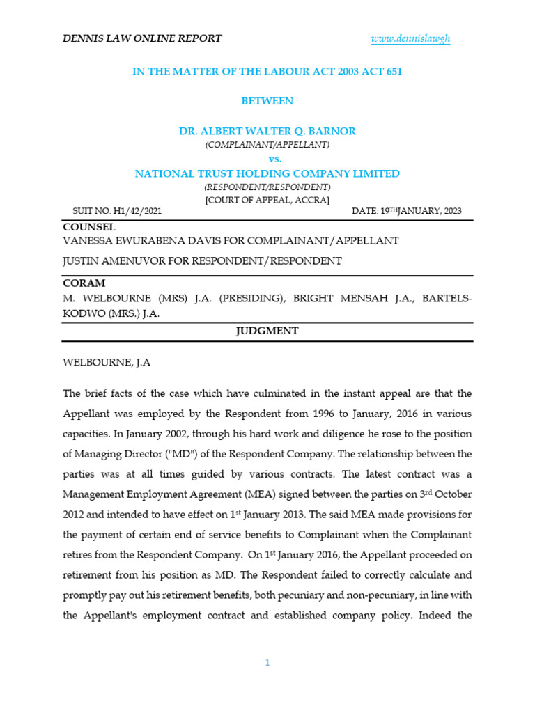 DR. Albert Waltr Q. Barnor Vrs National Trust Holing Co. LTD | PDF ...