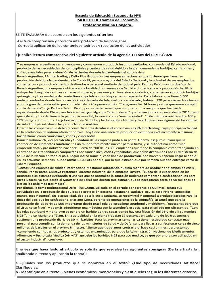 MODELO DE EXAMEN DE ECONOMIA | PDF | Capitalismo | Karl Marx