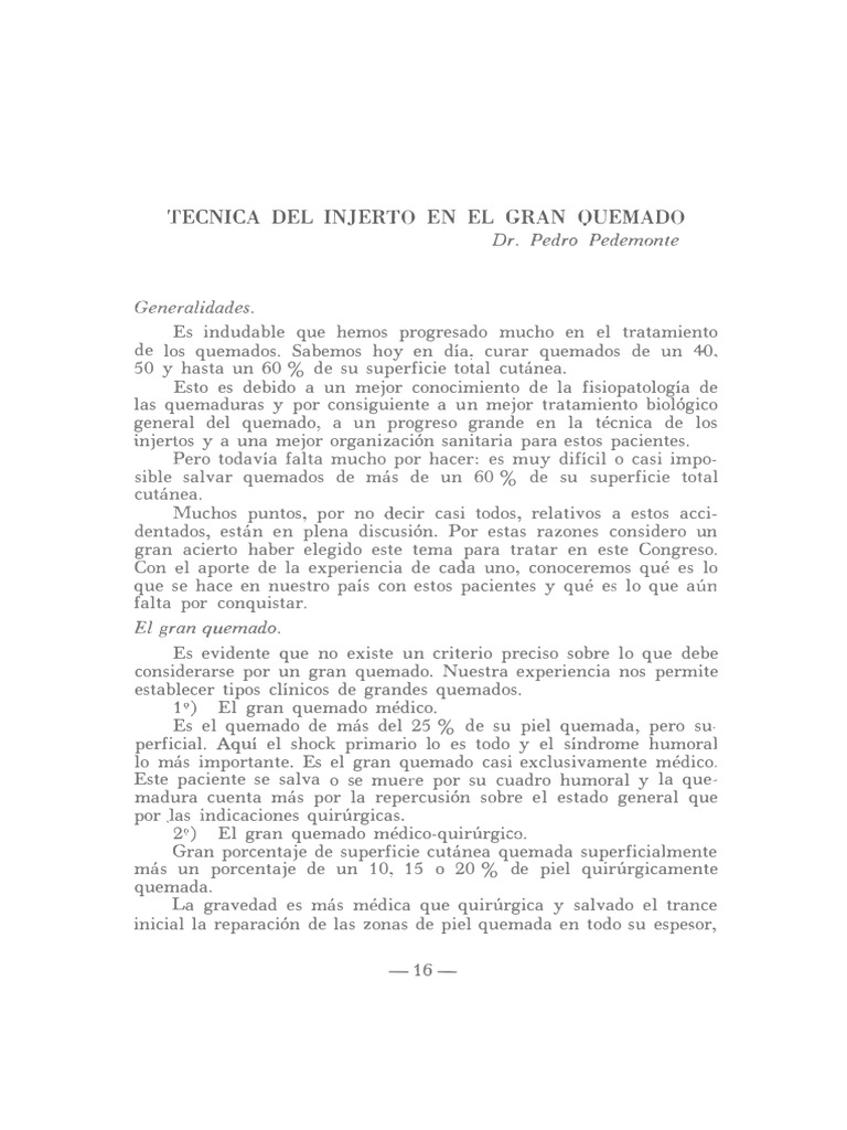 Tecnica Del Injerto en El Gran Quemado: Dr. Pedro Pedemonte | PDF ...