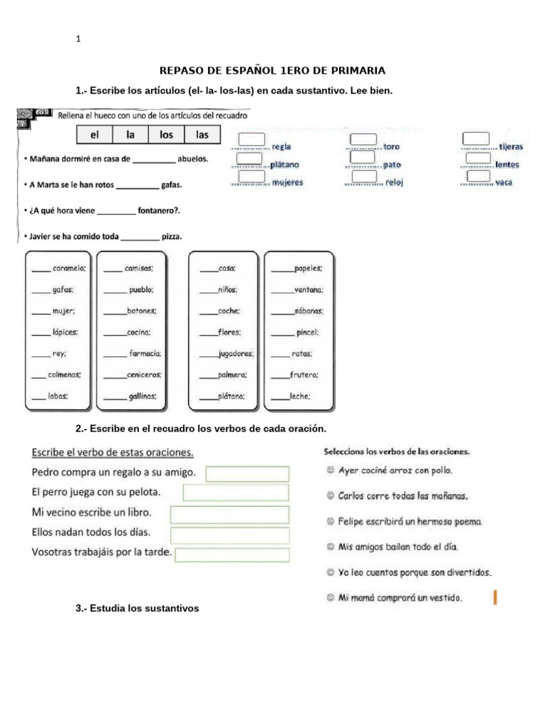 Repaso de Español para 1er Grado | PDF
