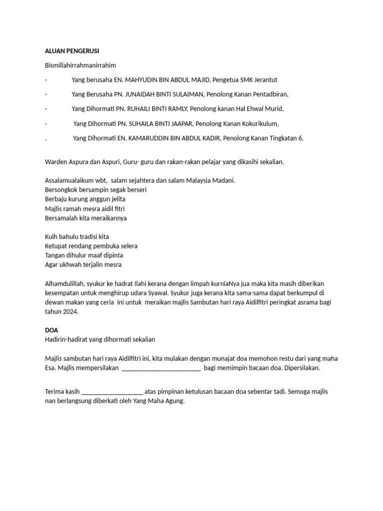 Teks Emcee Hari Raya Asrama | PDF